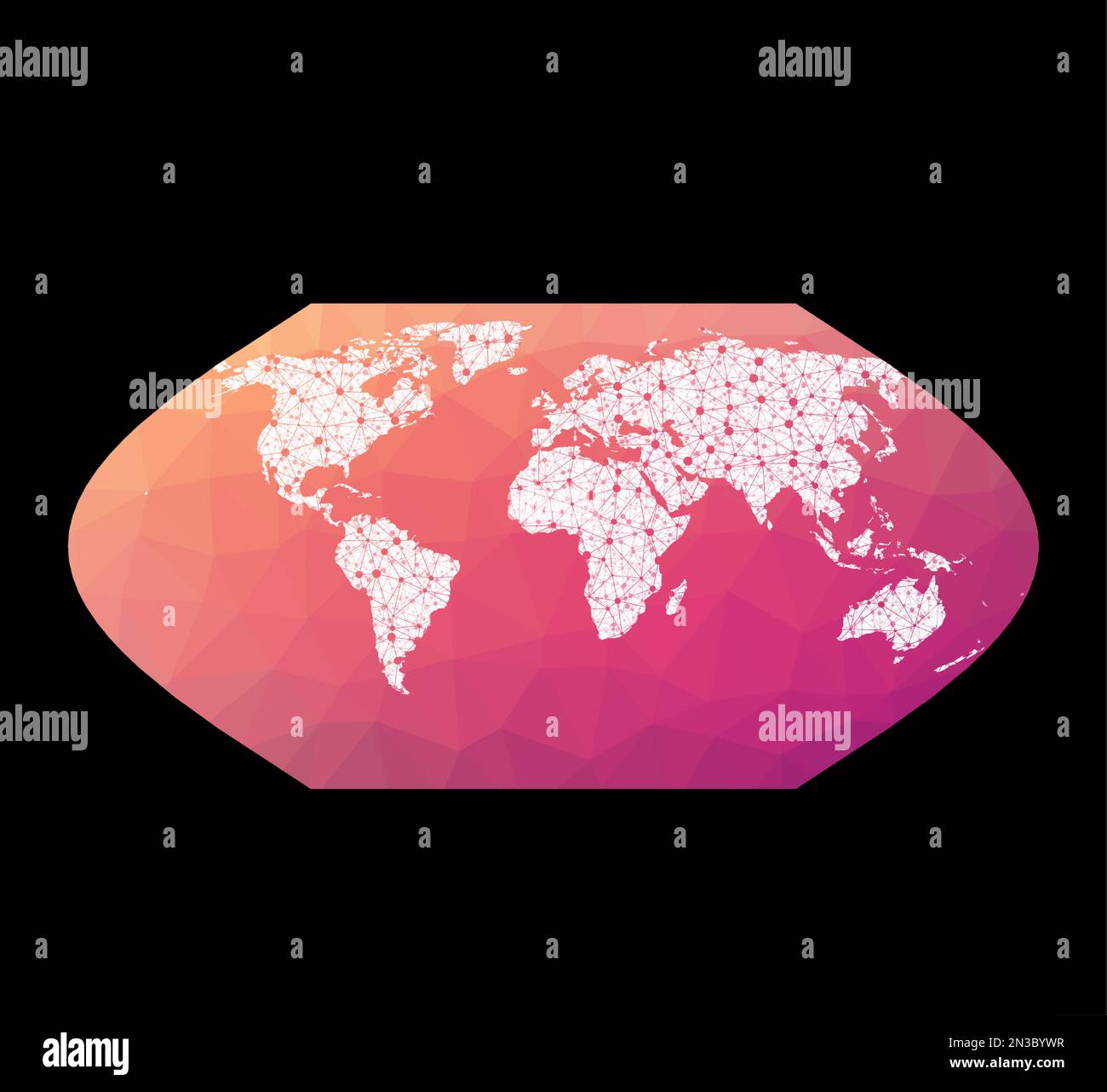 World network map. Eckert V projection. Wired globe in Eckert 5 ...
