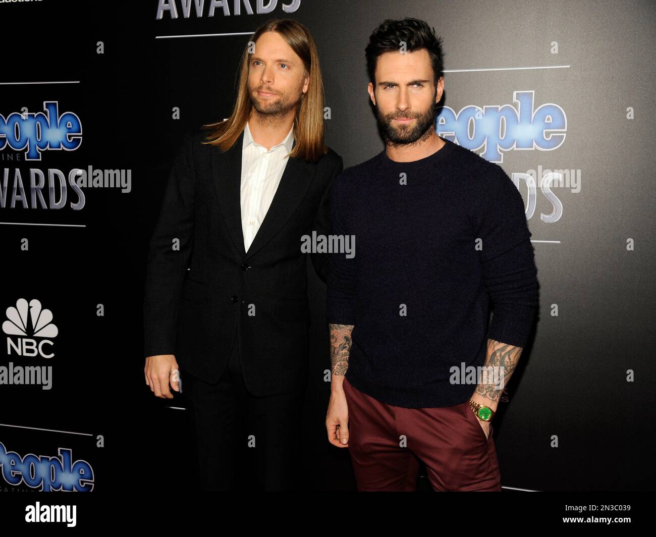 James Valentine, left, and Adam Levine, of Maroon 5, arrive at The ...