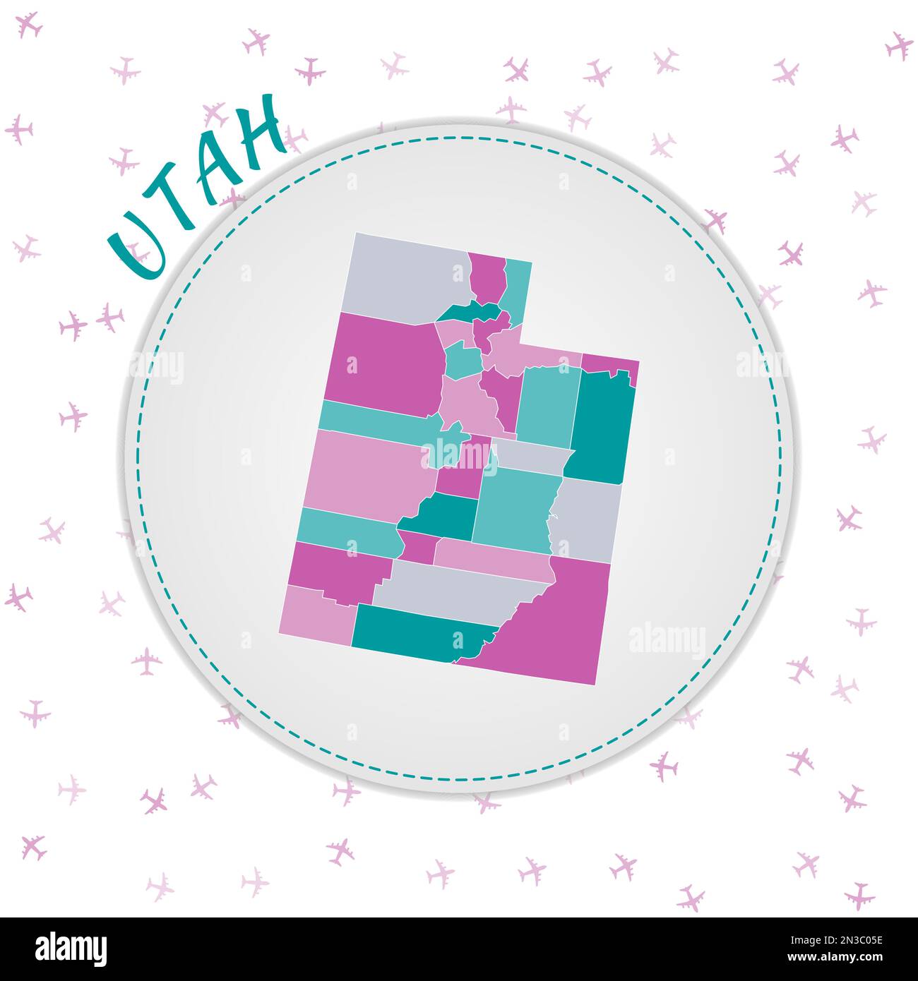 Utah map design. Map of the US state with regions in emerald-amethyst ...