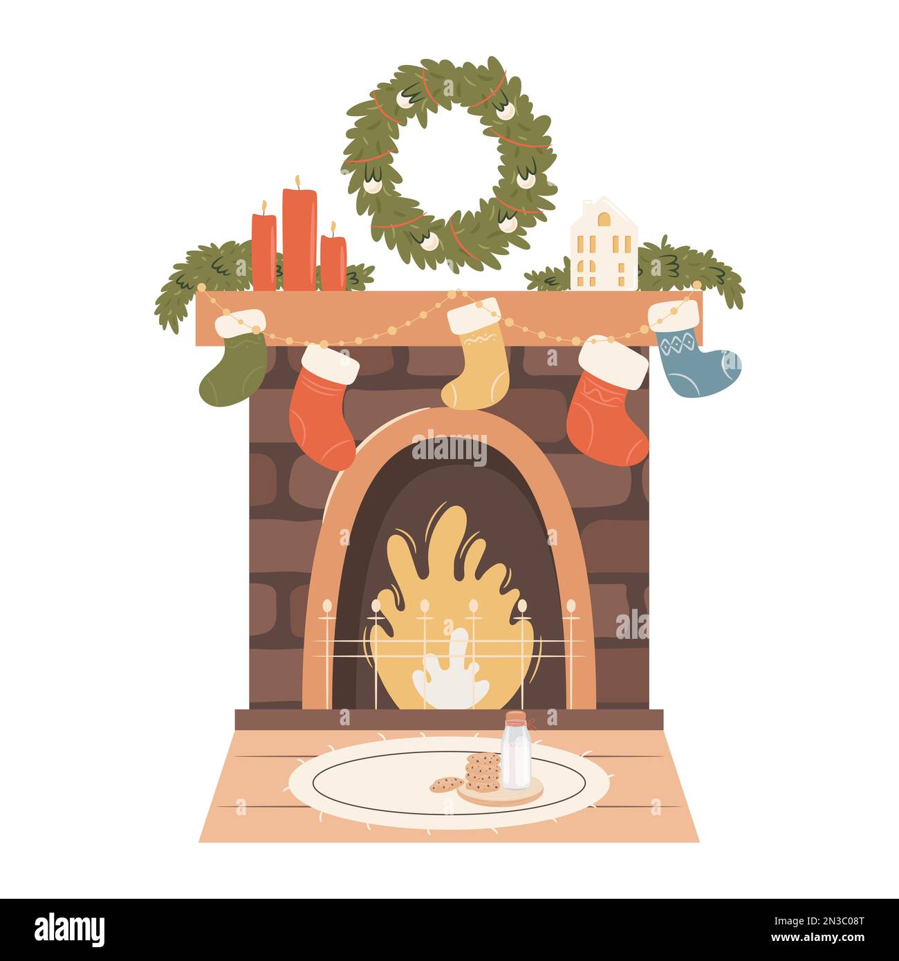 Decorated Christmas fireplace. Vector illustration Stock Vector Image ...