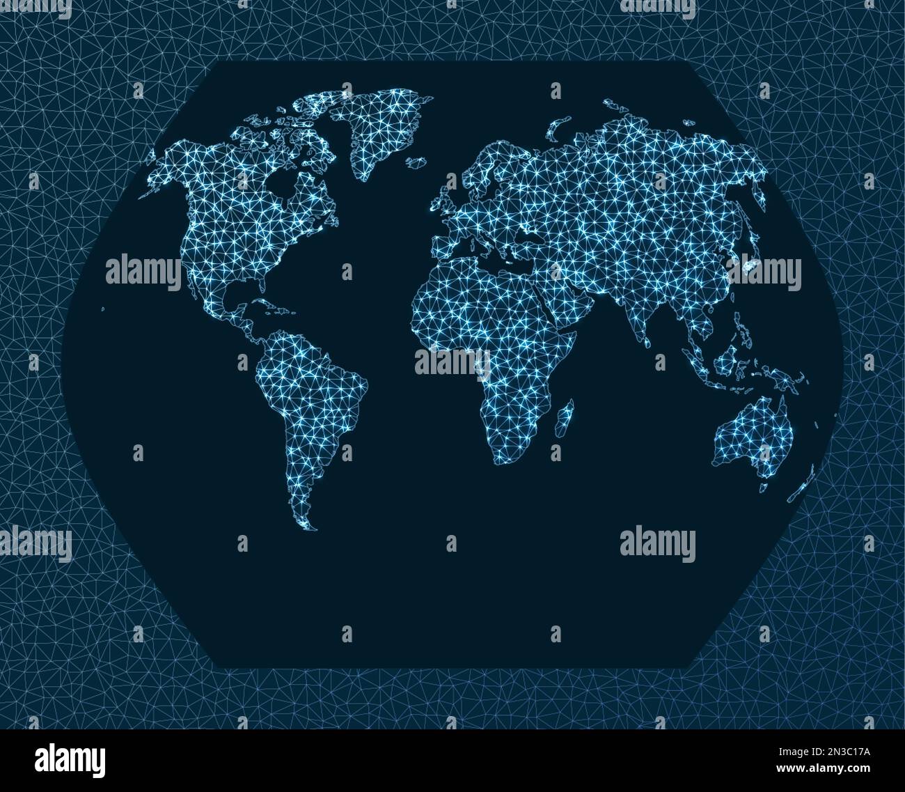 Global network. Ginzburg 8 projection. World network. Radiant connections map. Vector ...