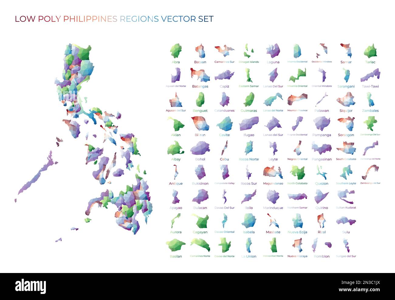 Filipino low poly regions. Polygonal map of Philippines with regions ... Filipino low poly regions. Polygonal map of Philippines with regions ...