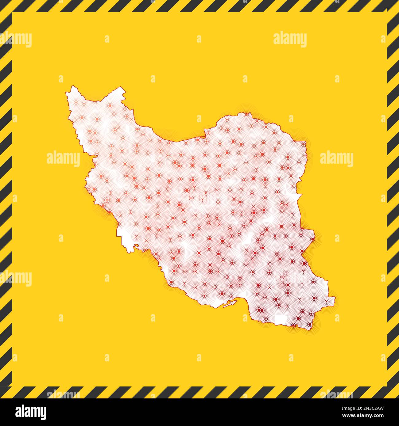 Iran closed - virus danger sign. Lock down country icon. Black striped ...