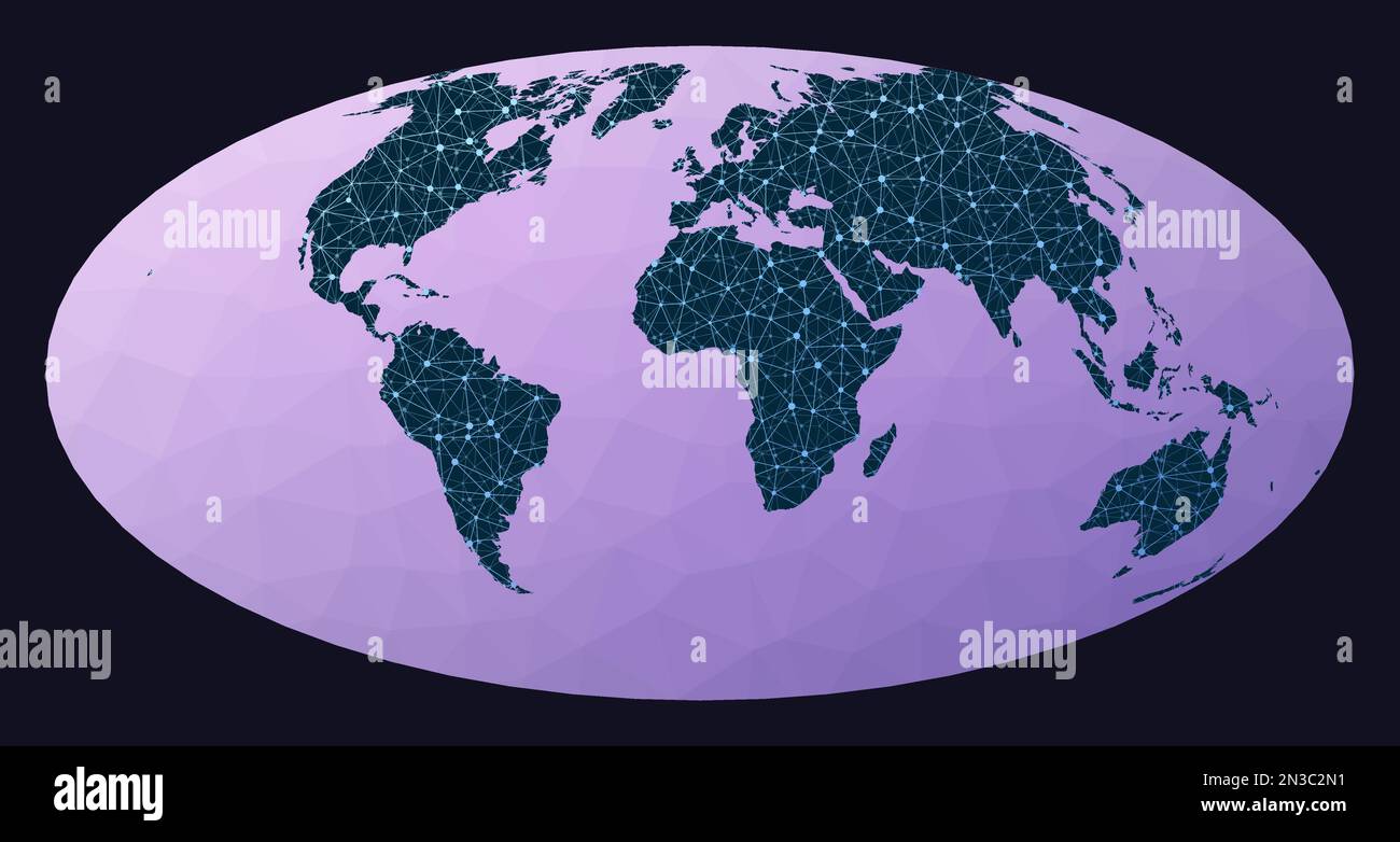 Internet And Global Connections Map Hammer Projection World Network Map Wired Globe In Hammer