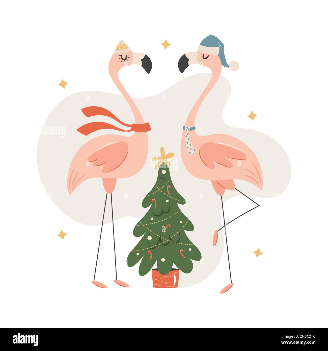 Two dancing flamingos celebrating Christmas. Vector illustration Stock ...