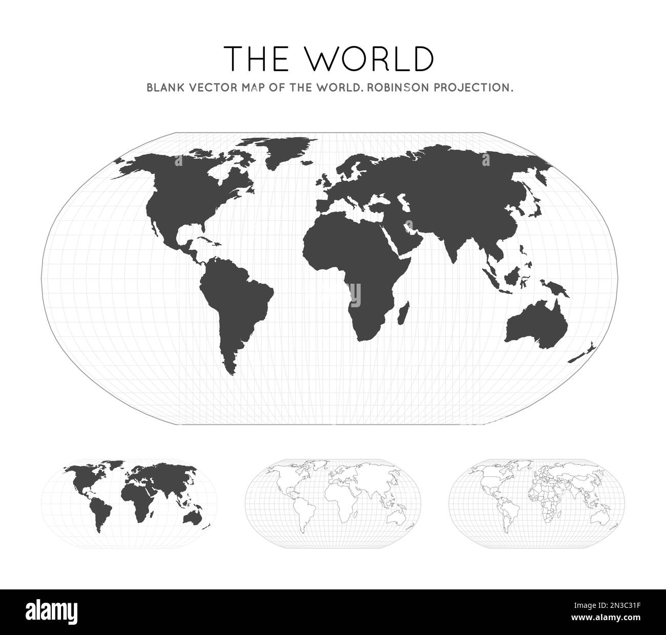 Map of The World. Robinson projection. Globe with latitude and ...