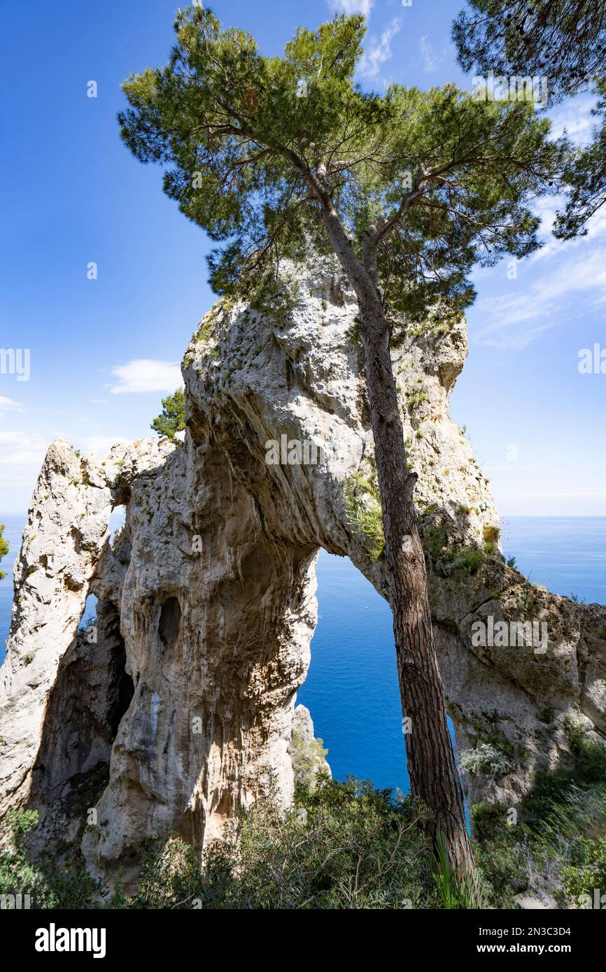View through the Arco Naturale, a Palaeolithic era limestone arch ...