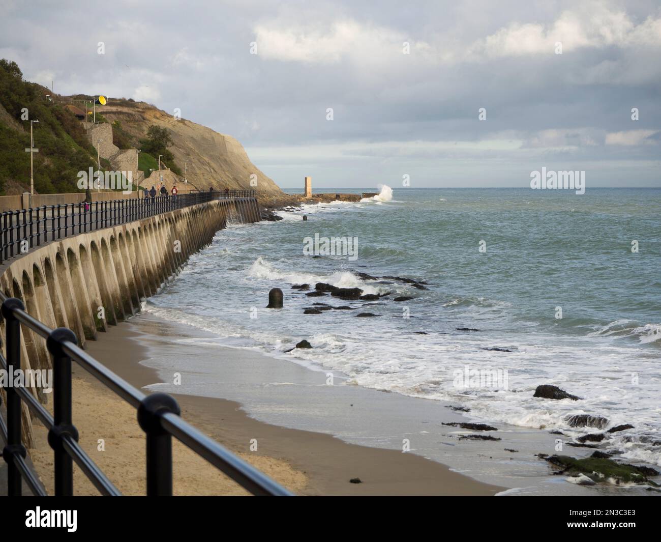 Folkestone Bay Promenade with cloudy sky and sea waves; Folkestone ... Folkestone Bay Promenade with cloudy sky and sea waves; Folkestone ...