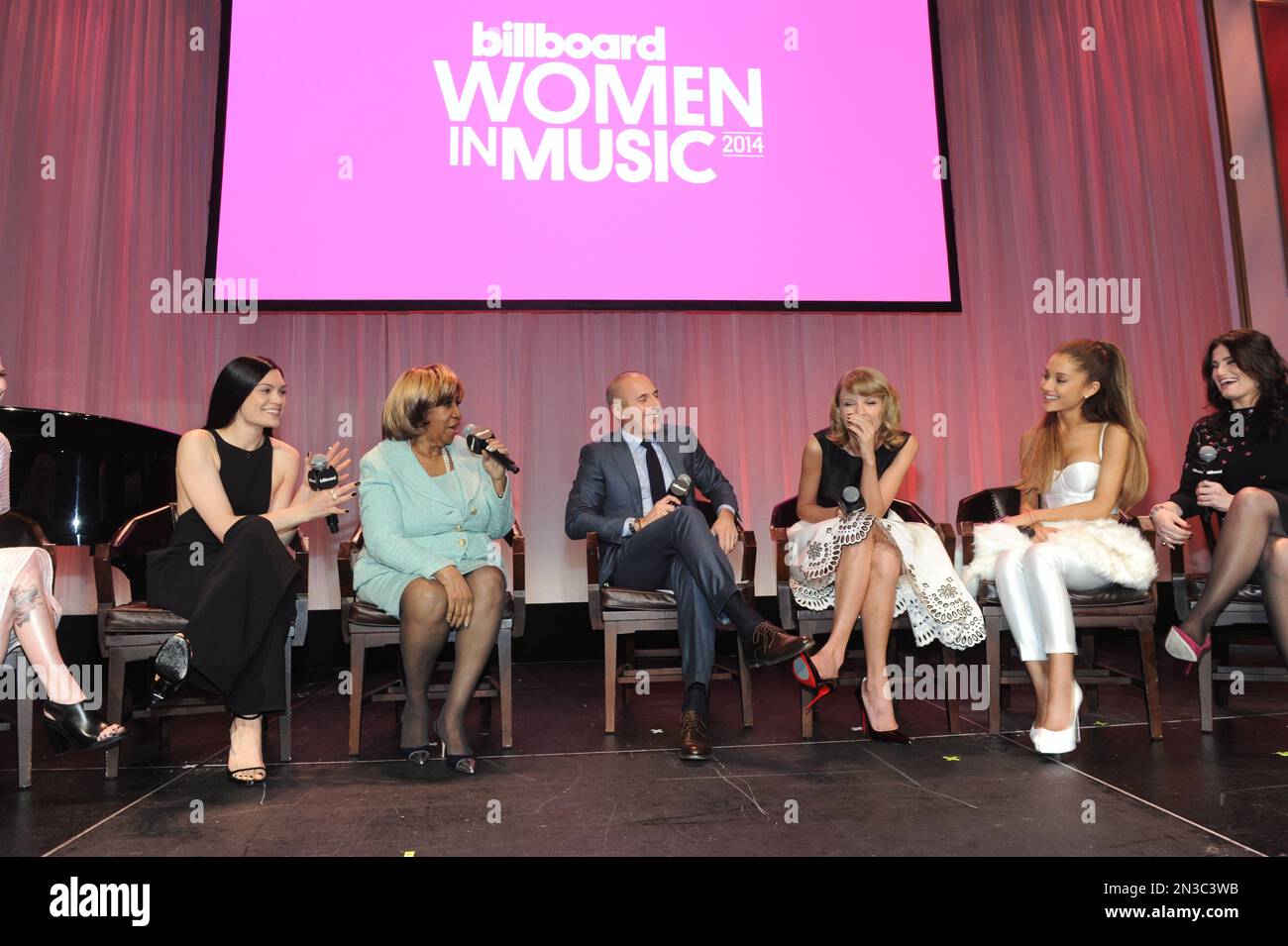 From left, singers Jessie J, Aretha Franklin, moderator Matt Lauer ...