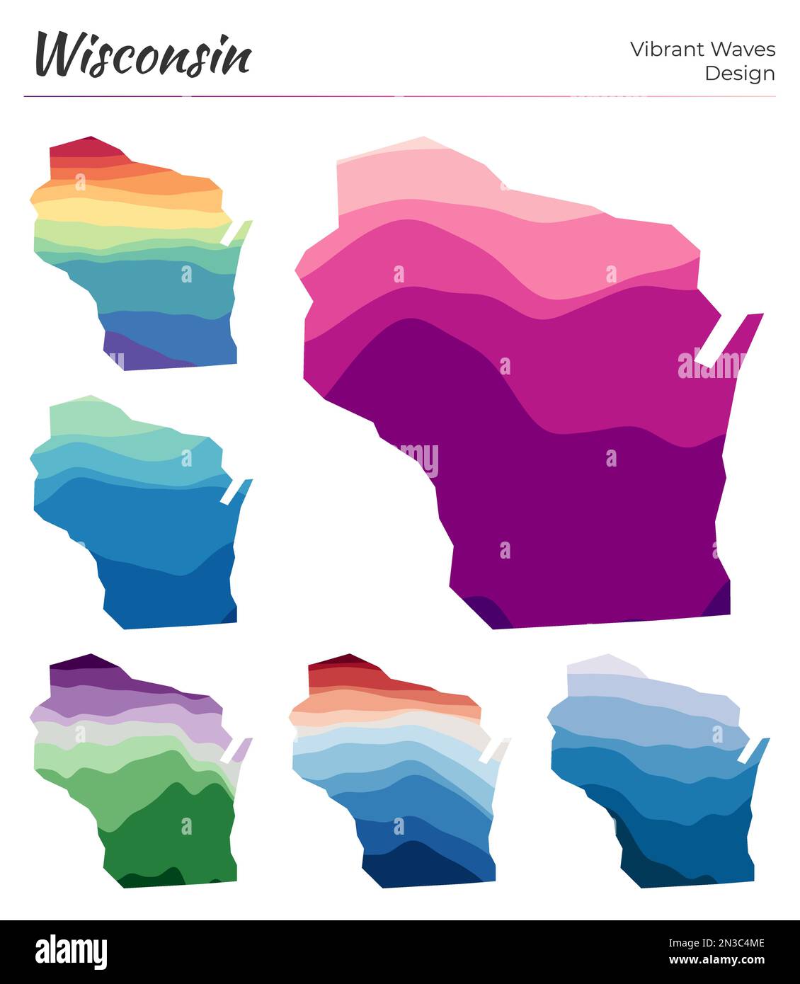Set of vector maps of Wisconsin. Vibrant waves design. Bright map of us ...