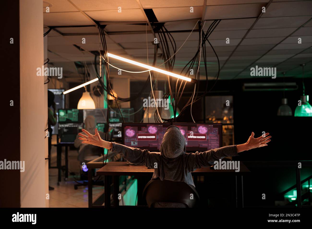 Hacker Celebrating Successful Computer System Password Hacking