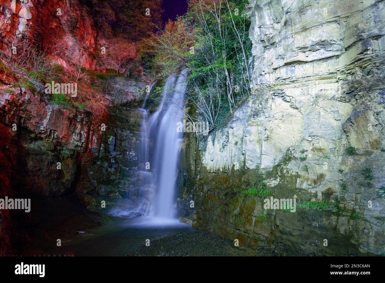 The amazing Legvtakhevi waterfall in Tbilisi at night in the city ...