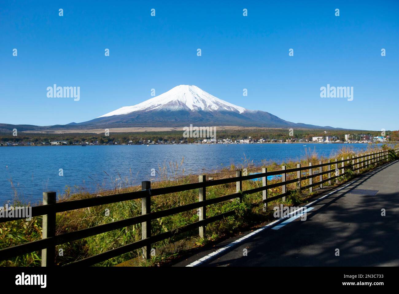 Mount Fuji, as viewed from Lake Yamanakako (Lake Yamanaka), which is ...