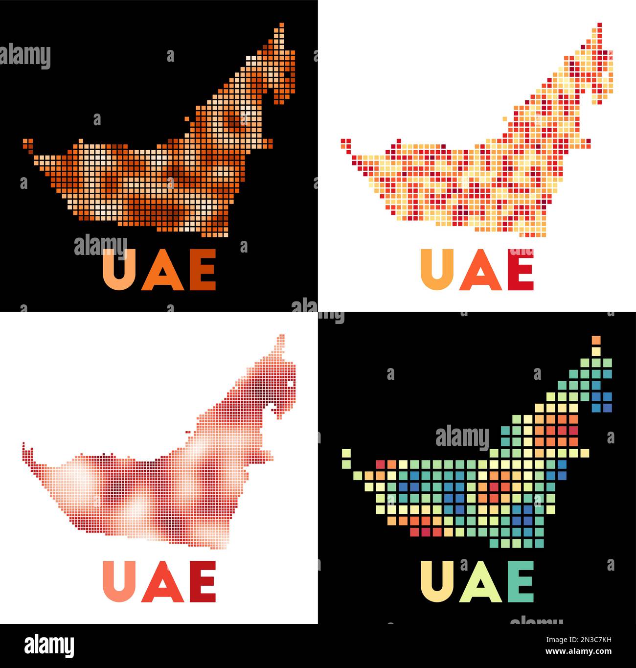 UAE map. Collection of maps of UAE in dotted style. Borders of the ...
