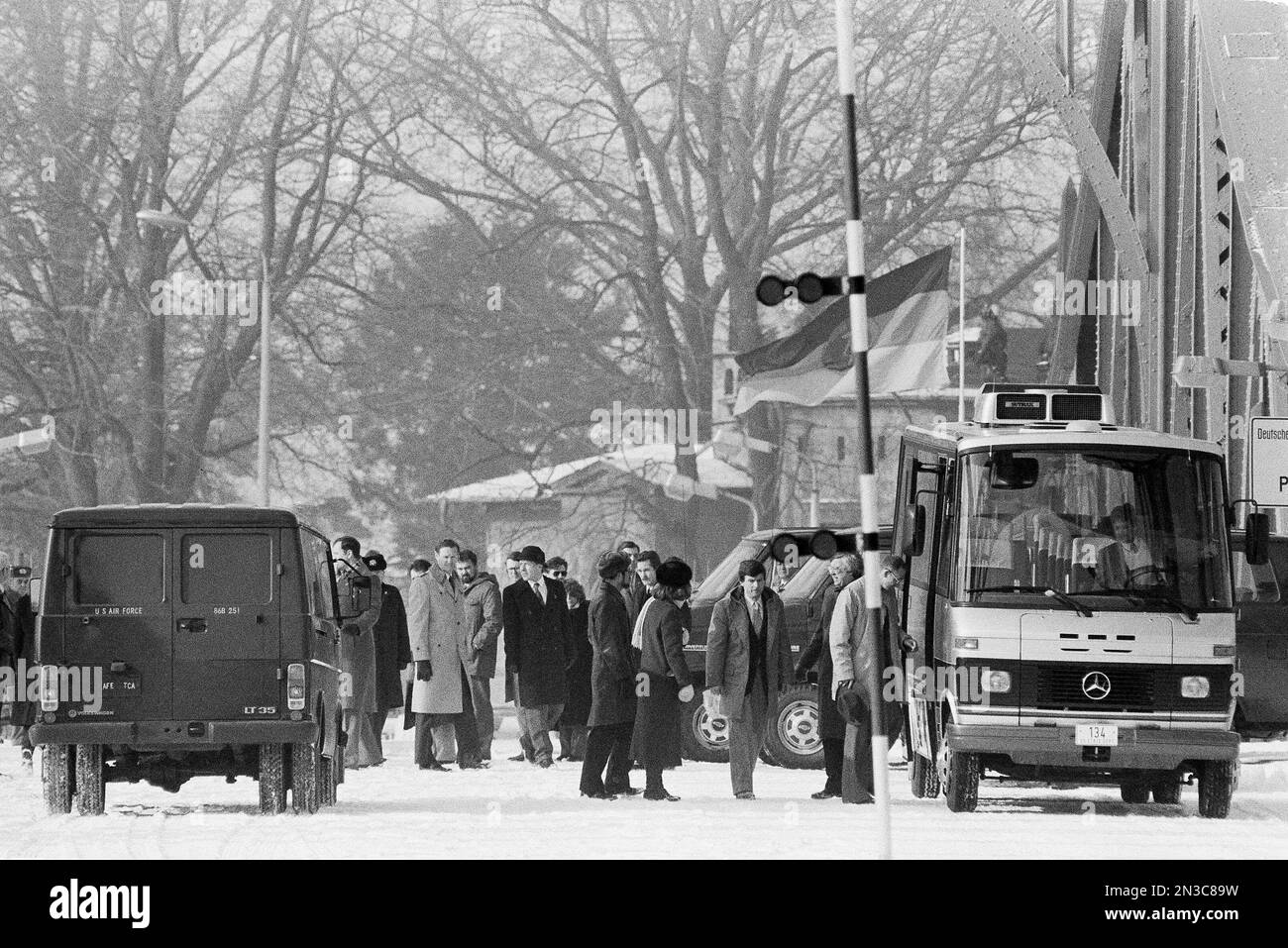 Unidentified Western spies and prisoners board a bus at Glienicke ...