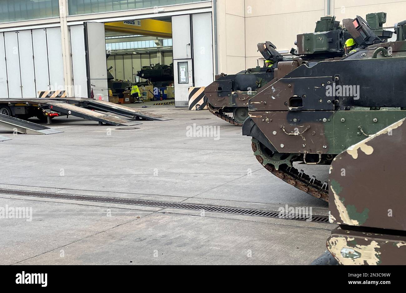 Army Prepositioned Stocks-2 Bradley infantry fighting vehicles line up ...