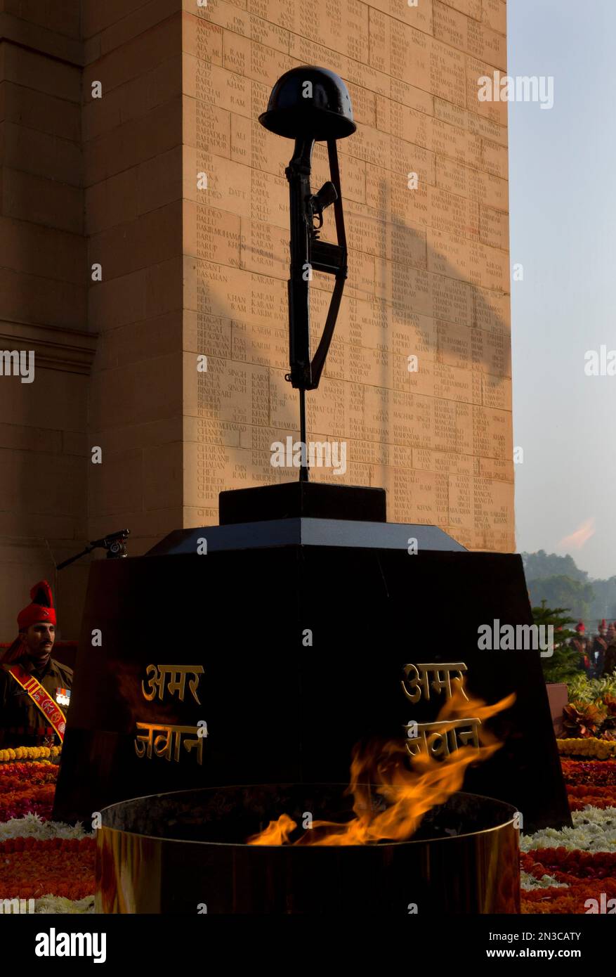 An Indian Army soldier stands guard near the 'Amar Jawan Jyoti' or the ...