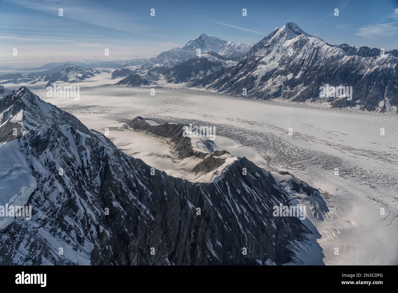 Aerial photo of Kluane National Park, with snow covered mountains and ...