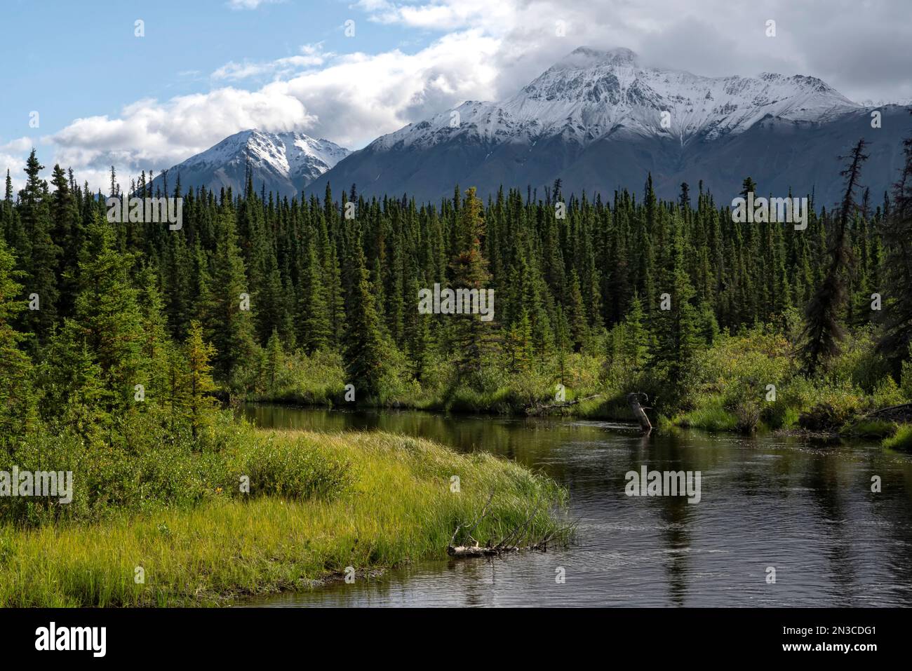 The Jarvis River winding its way into the mountains in the beautiful ...