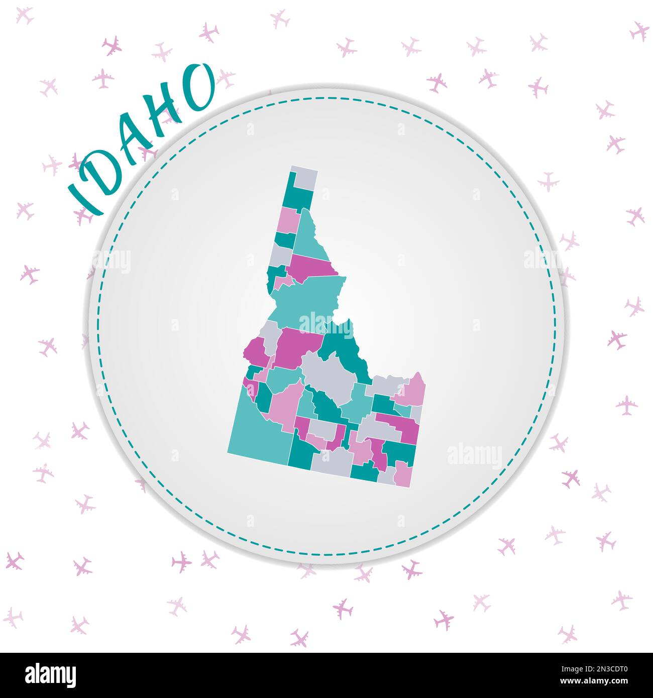 Idaho map design. Map of the US state with regions in emerald-amethyst ...