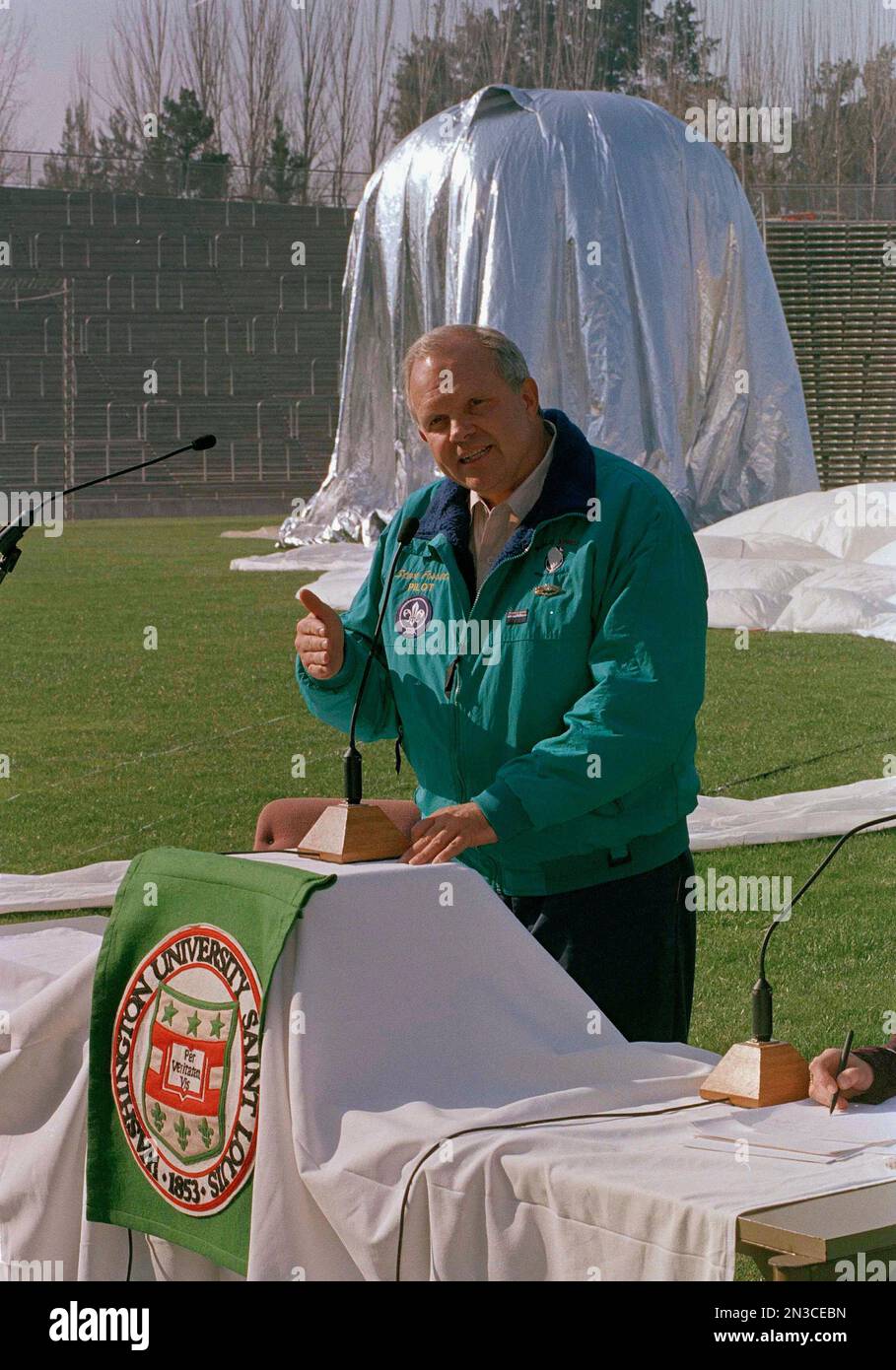 American balloonist Steve Fossett speaks at a news conference in front ...
