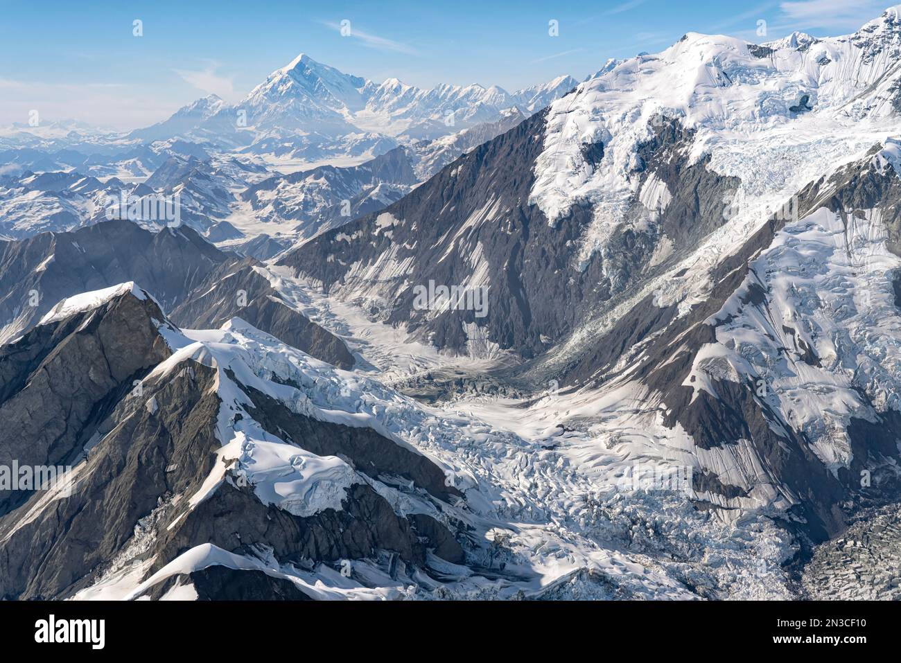 Aerial view of the blue sky over the stunning landscape of Kluane ...