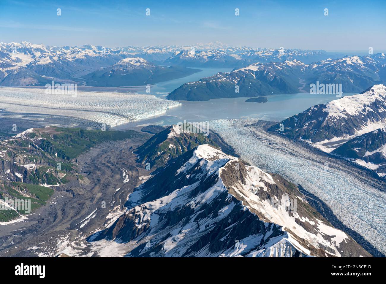 Aerial view of the blue sky over the stunning landscape of Kluane ...
