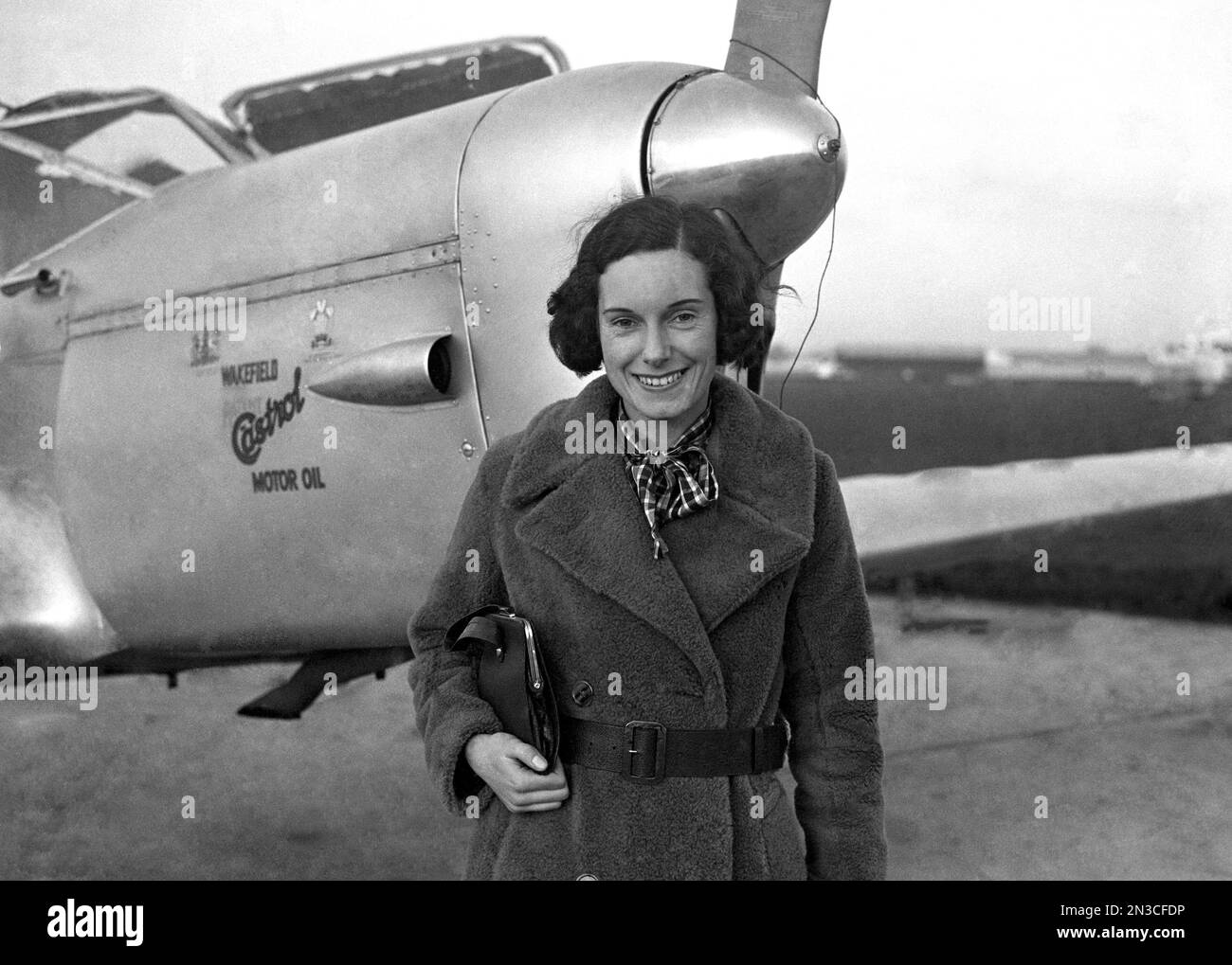 New Zealand aviator Jean Batten prior to taking off from Hatfield on ...