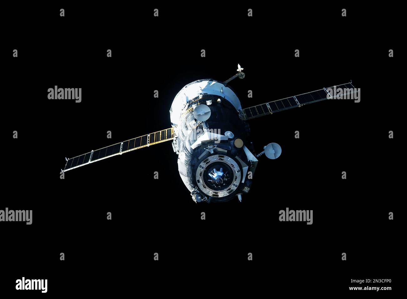 Space cargo ship in flight. Elements of this image furnished by NASA ...