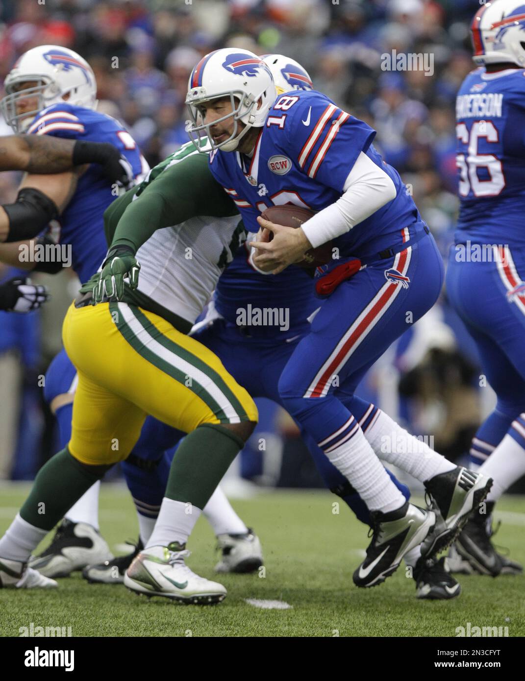 Buffalo Bills quarterback Kyle Orton (18) is sacked by Green Bay ...