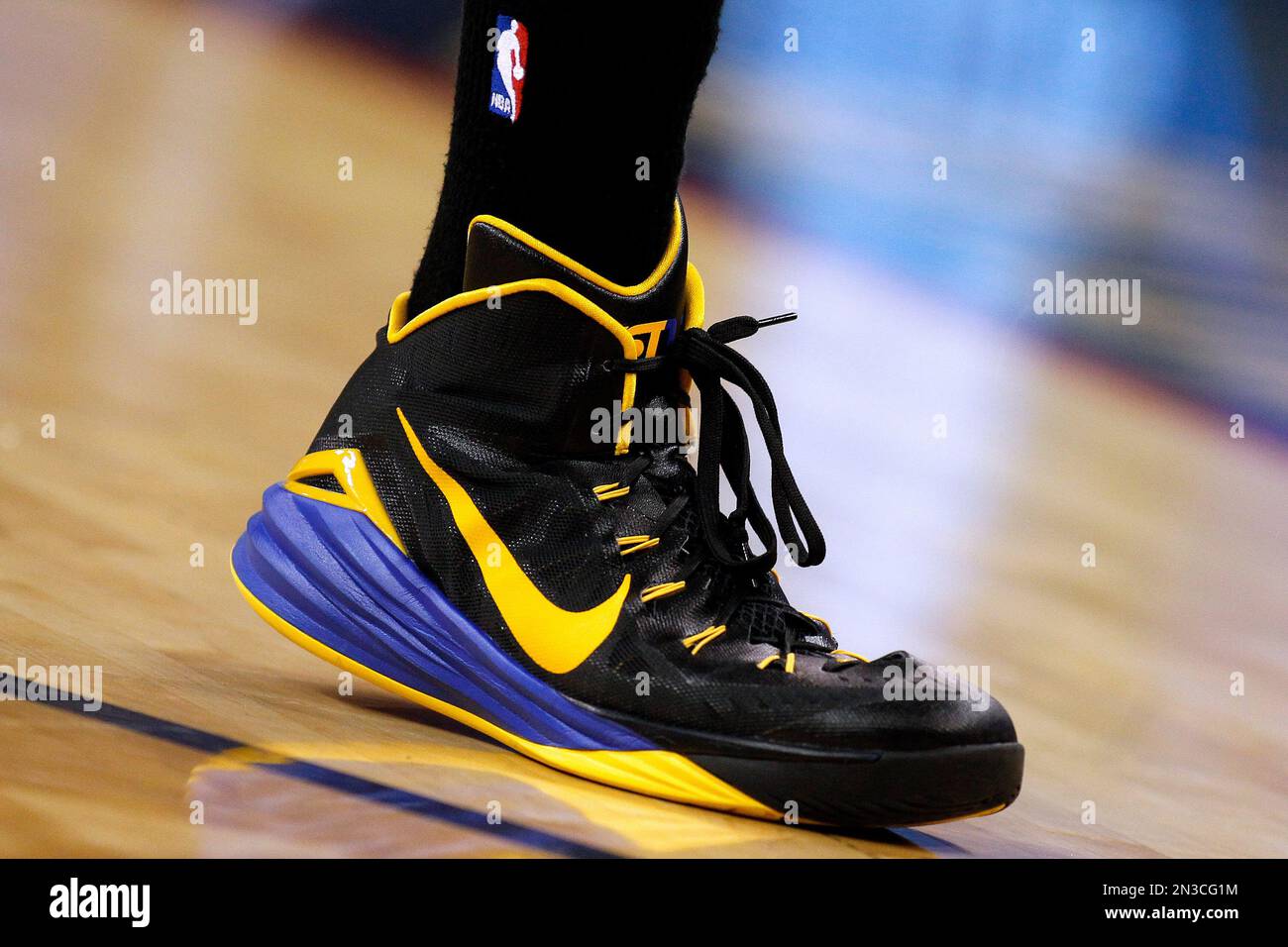 Golden State Warriors guard Klay Thompson's shoes are seen during the ...
