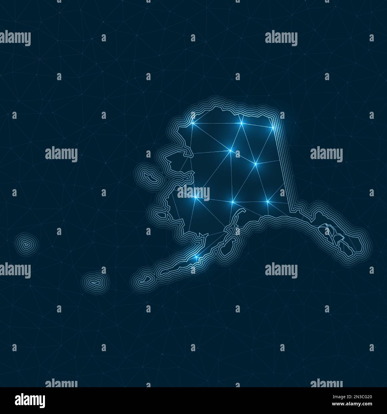 Alaska network map. Abstract geometric map of the US state. Digital ...