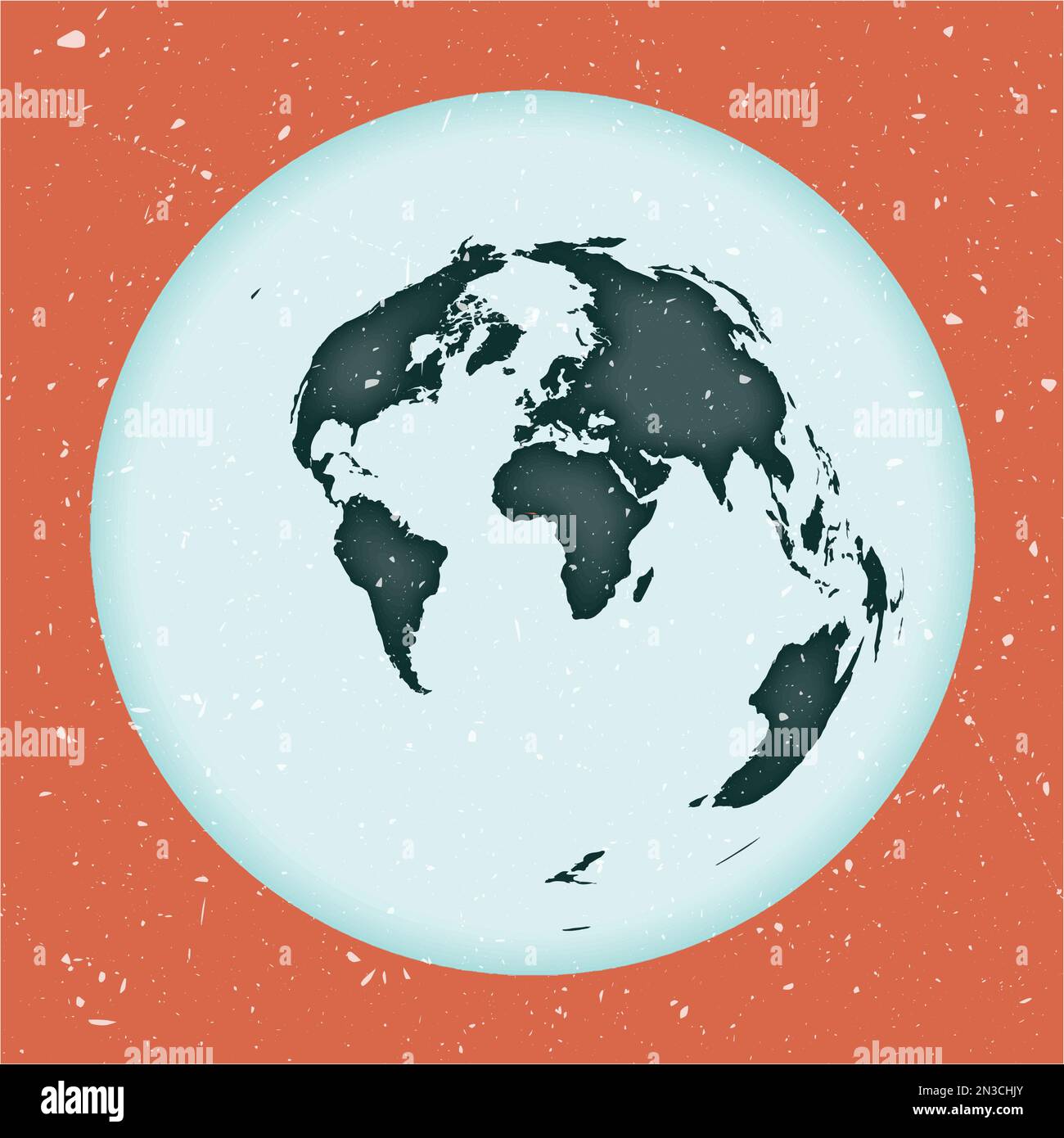 World Map Poster. Azimuthal equidistant projection. Vintage World shape ...