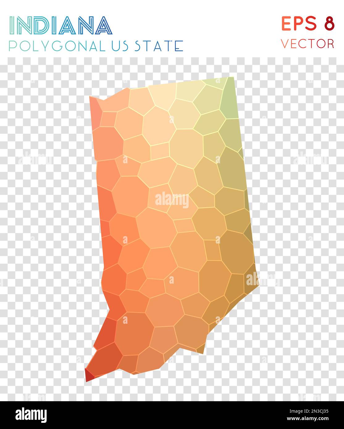 Indiana polygonal map, mosaic style US state. Unique low poly style ...