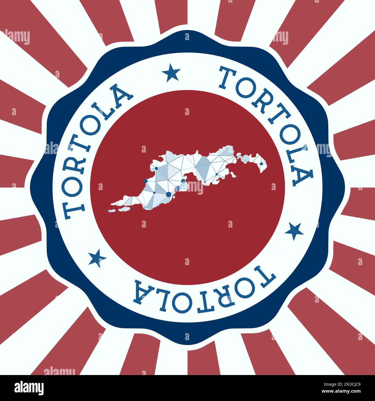 Tortola Badge. Round logo of island with triangular mesh map and radial ...