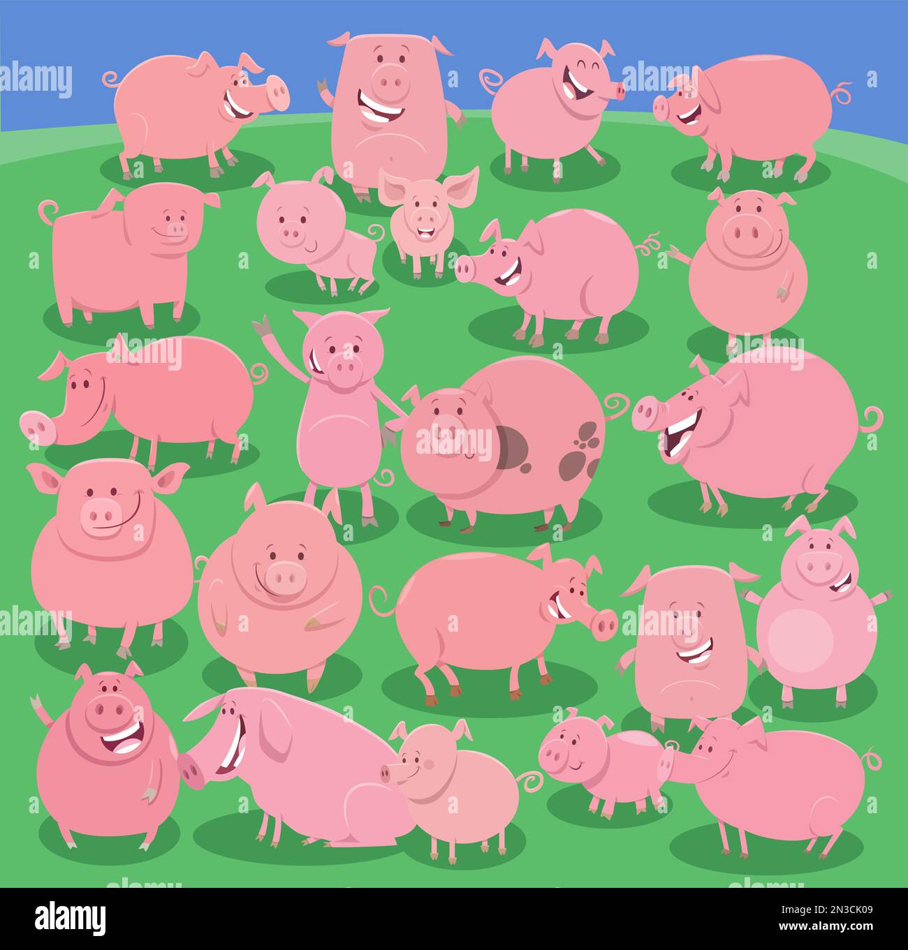 Cartoon illustration of happy pigs farm animal characters group Stock ...