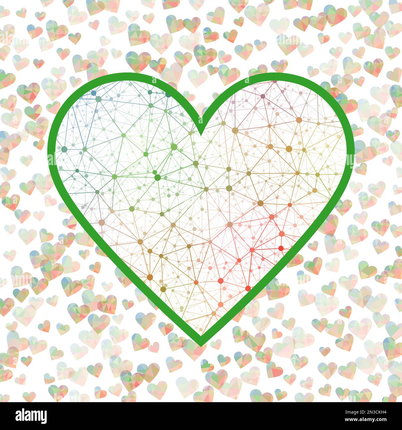 Valentine Day Badge. Geometric heart mesh in multicolored color shades ...