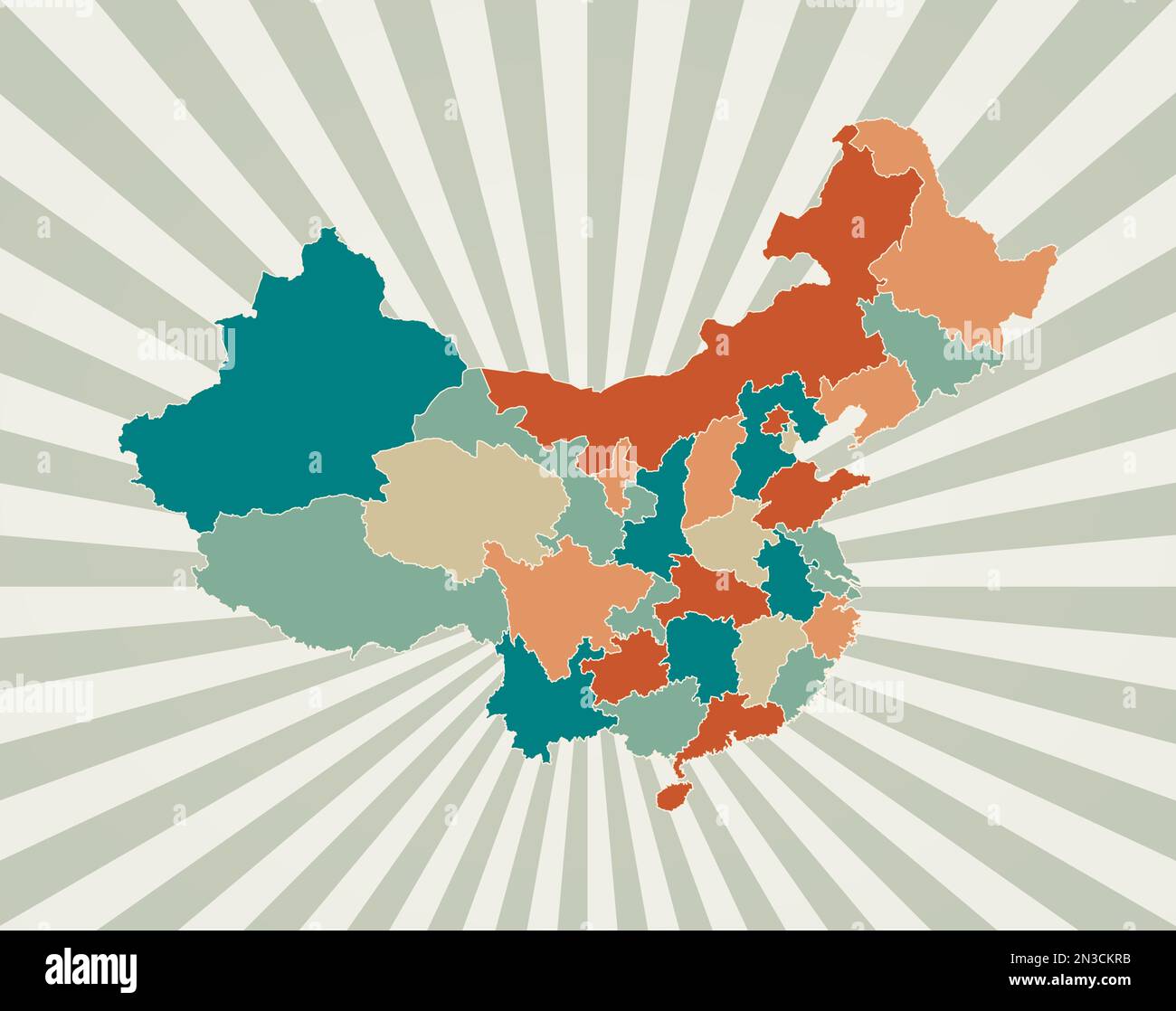 China map. Poster with map of the country in retro color palette. Shape ...