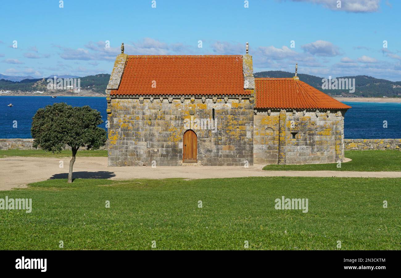 Medieval stone hermitage Our lady of La Lanzada on the Atlantic coast ...