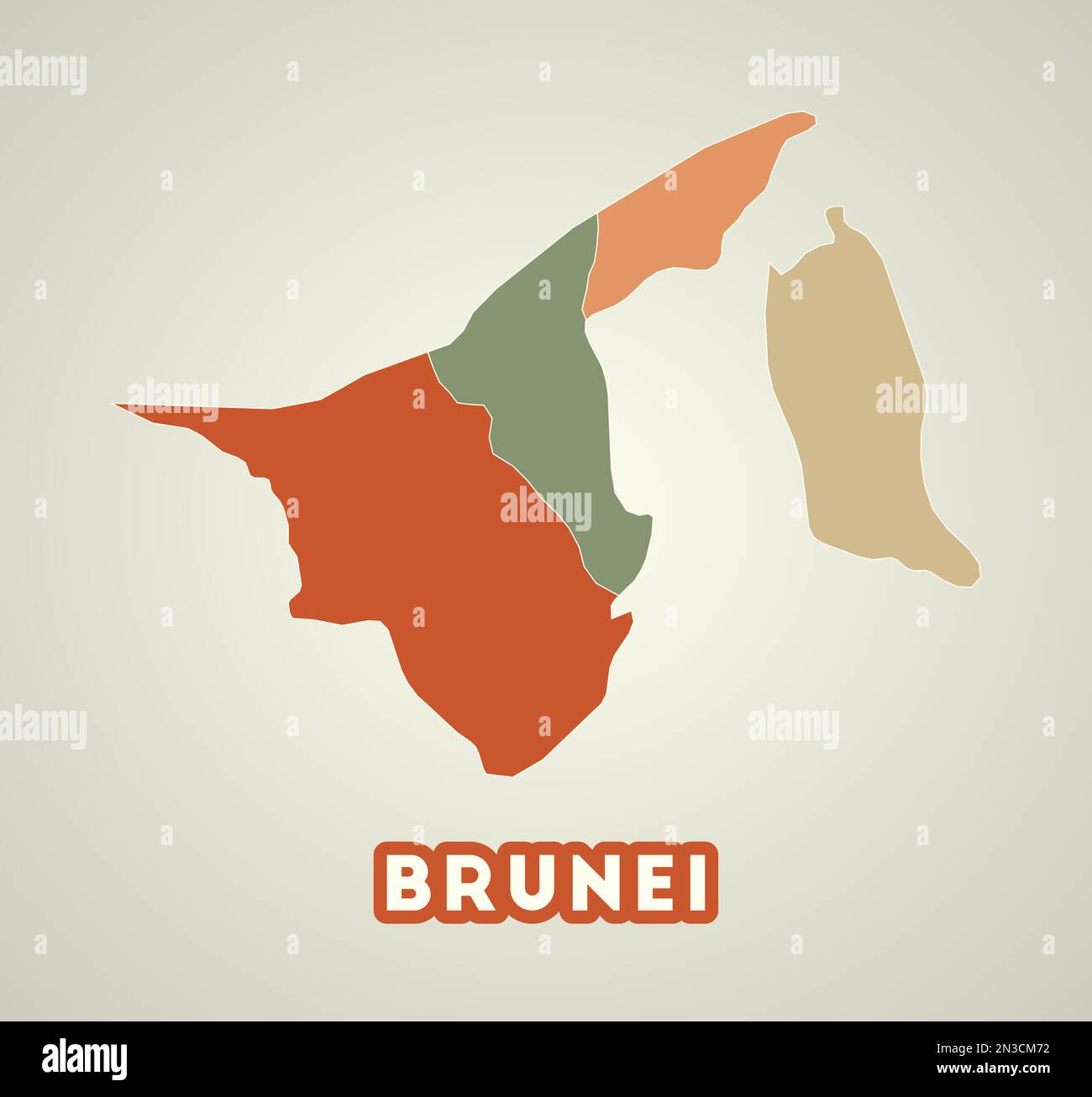 Brunei poster in retro style. Map of the country with regions in autumn ...