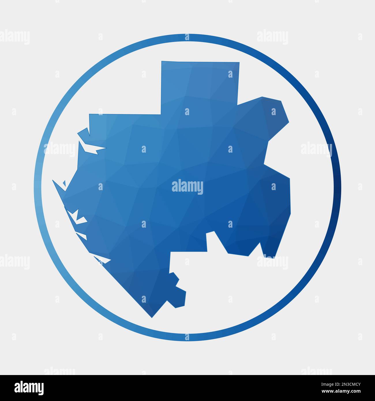 Gabon icon. Polygonal map of the country in gradient ring. Round low ...