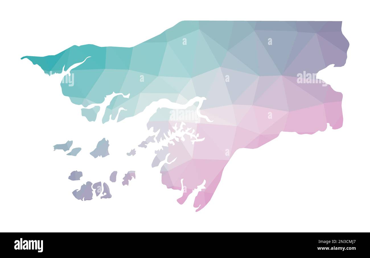 Polygonal map of Guinea-Bissau. Geometric illustration of the country in emerald amethyst colors ...
