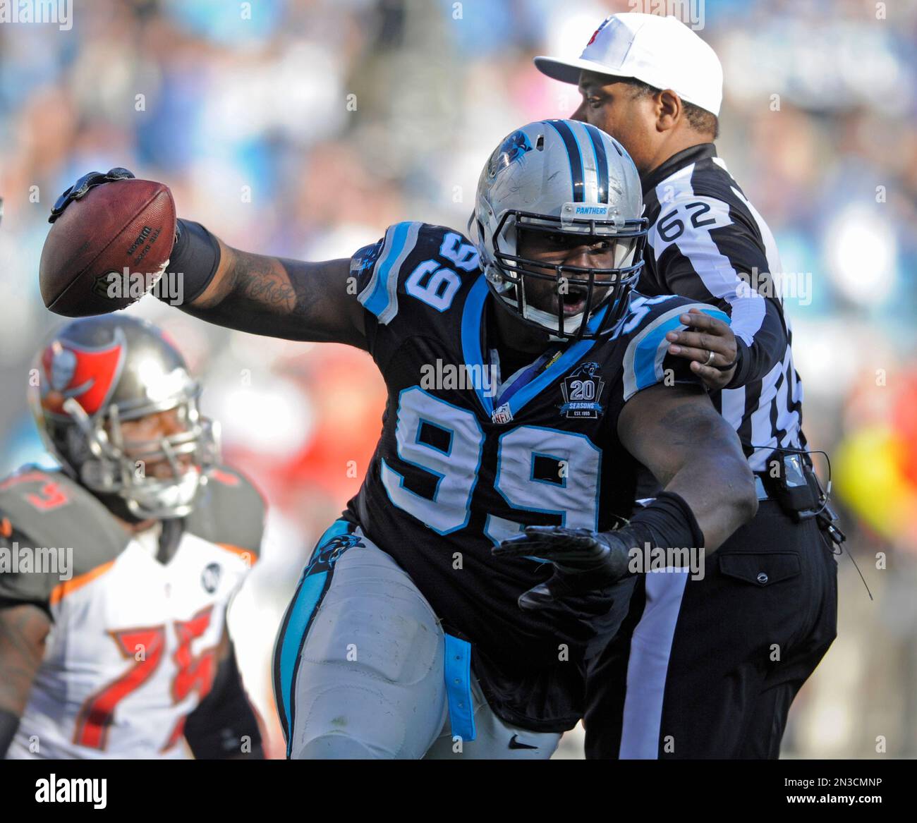 Carolina Panthers' Kawann Short (99) celebrates after recovering a ...