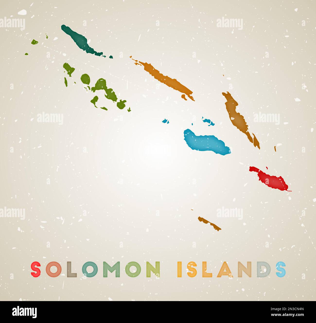 Solomon Islands map. Country poster with colored regions. Old grunge ...