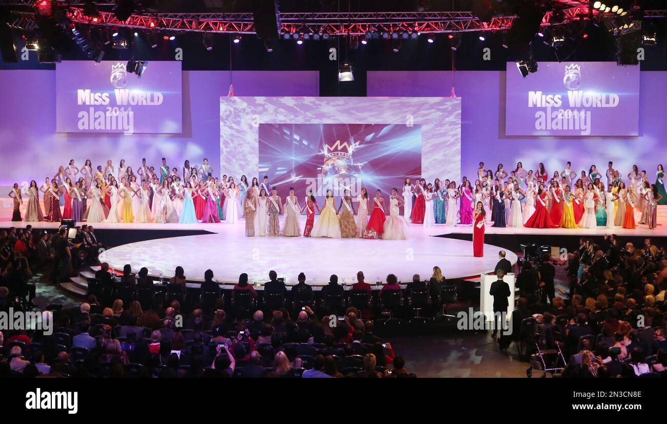 Miss World contestants take part in the Miss World 2014 final, on stage ...