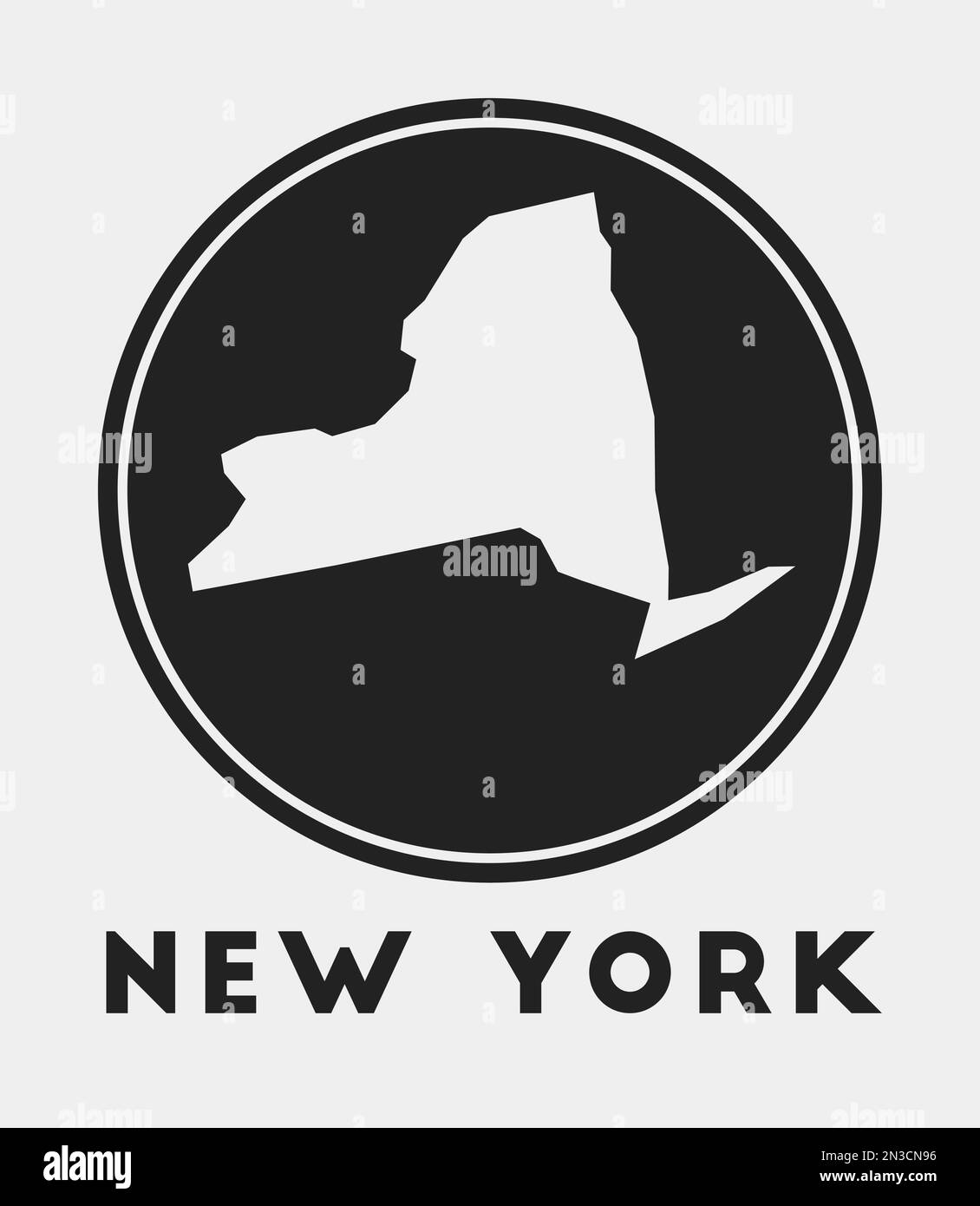 New York icon. Round logo with US state map and title. Stylish New York ...
