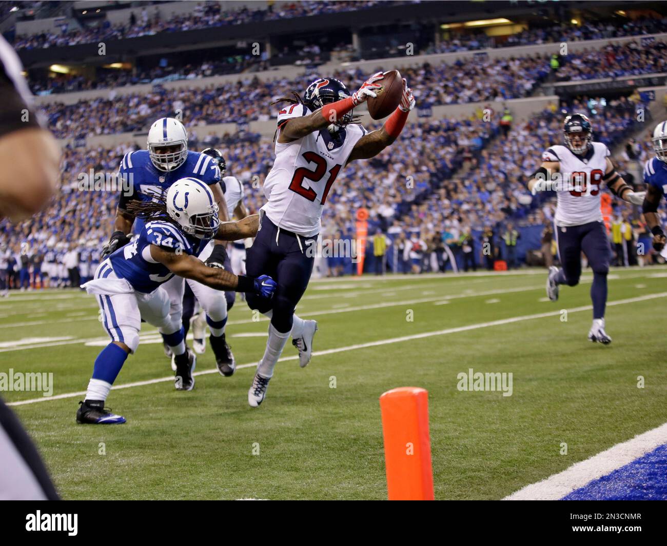 Houston Texans free safety Kendrick Lewis dives into the end zone for a ...
