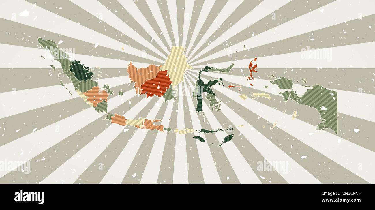 Indonesia vintage map. Grunge poster with map of the country in retro ...