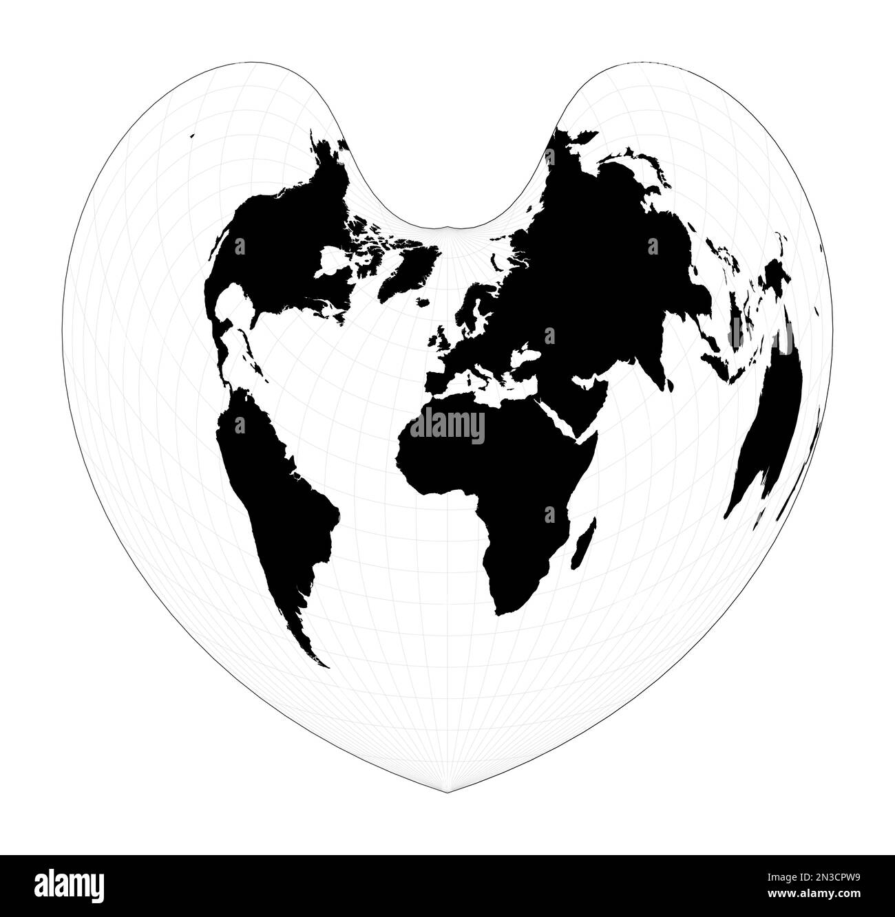 Map of the world illustration. Bonne pseudoconical equal-area ...