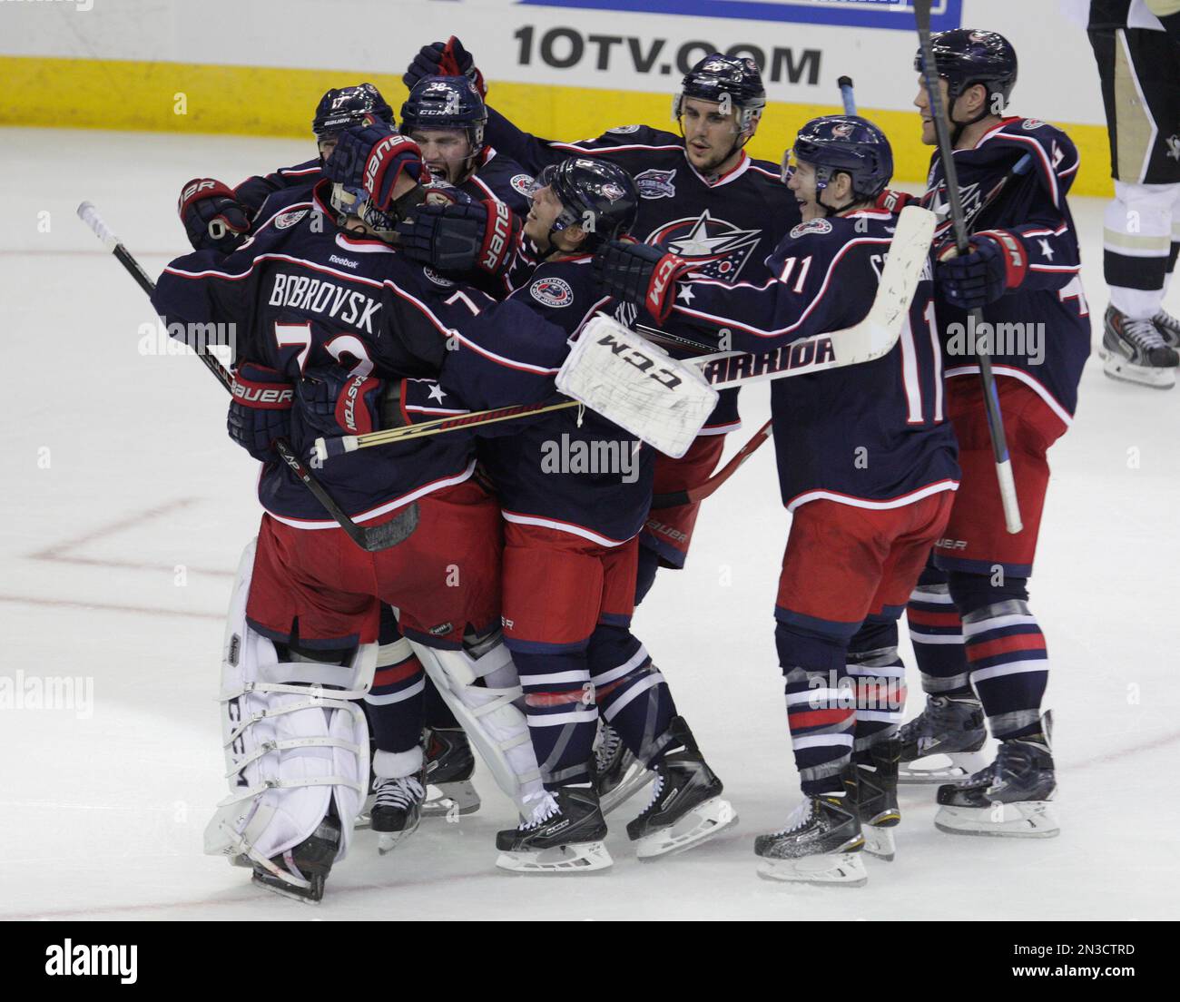 Columbus Blue Jackets' Sergei Bobrovsky (72), of Russia, celebrates ...